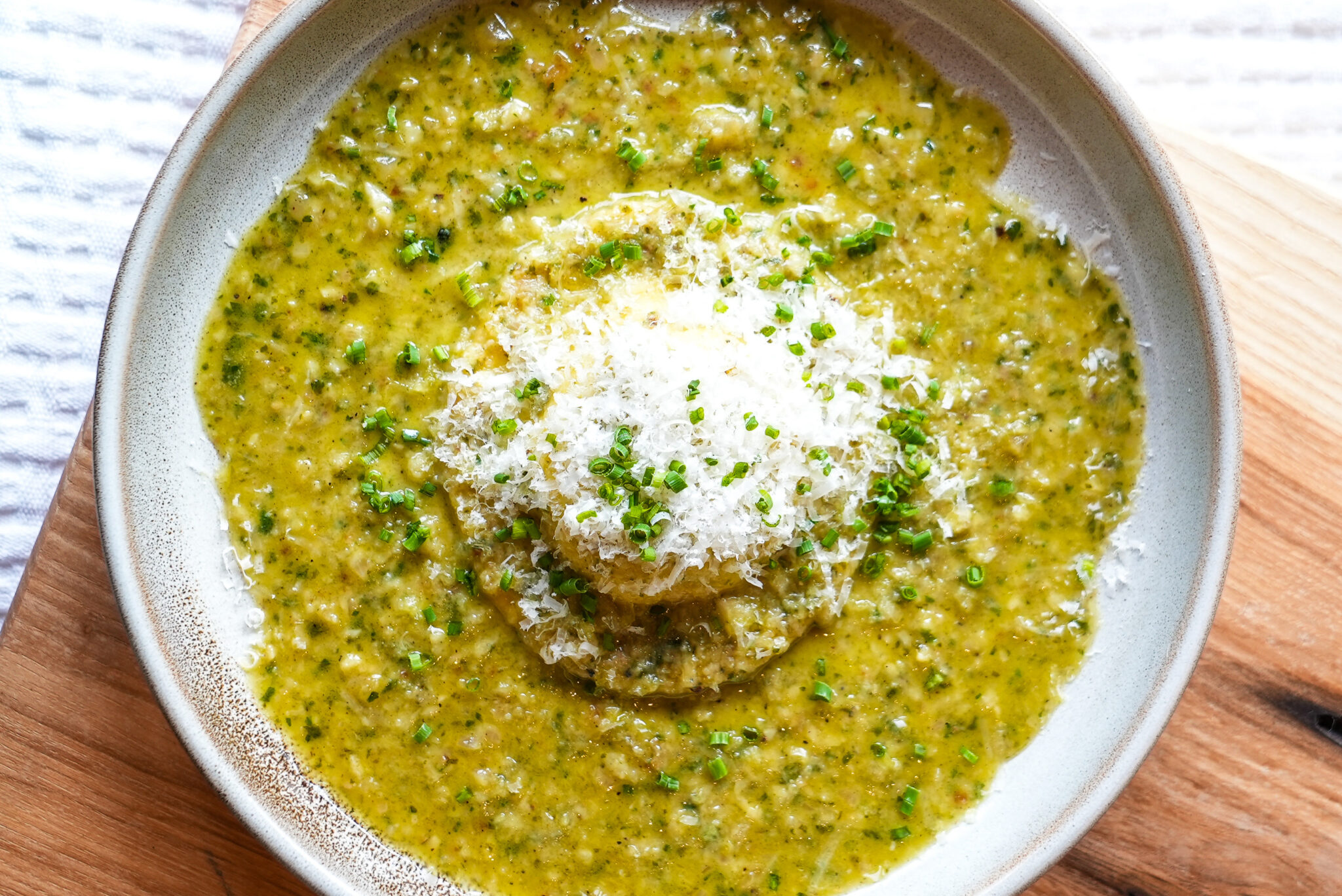 Ramp Raviolo with Herb Butter Sauce - Hermitage Farm